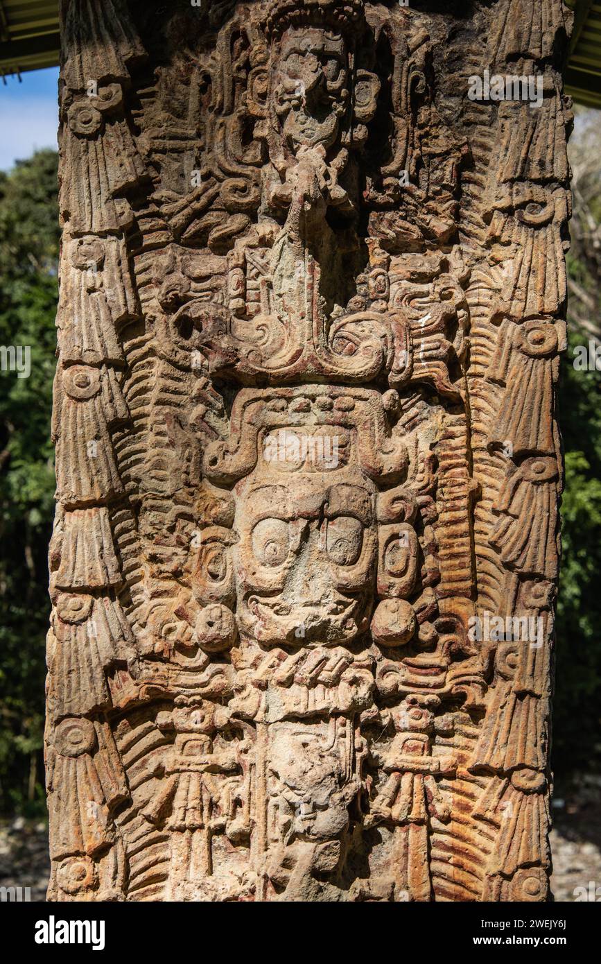 Stela B freestanding sculpture at the Copan Mayan Ruins, Copan Ruinas ...