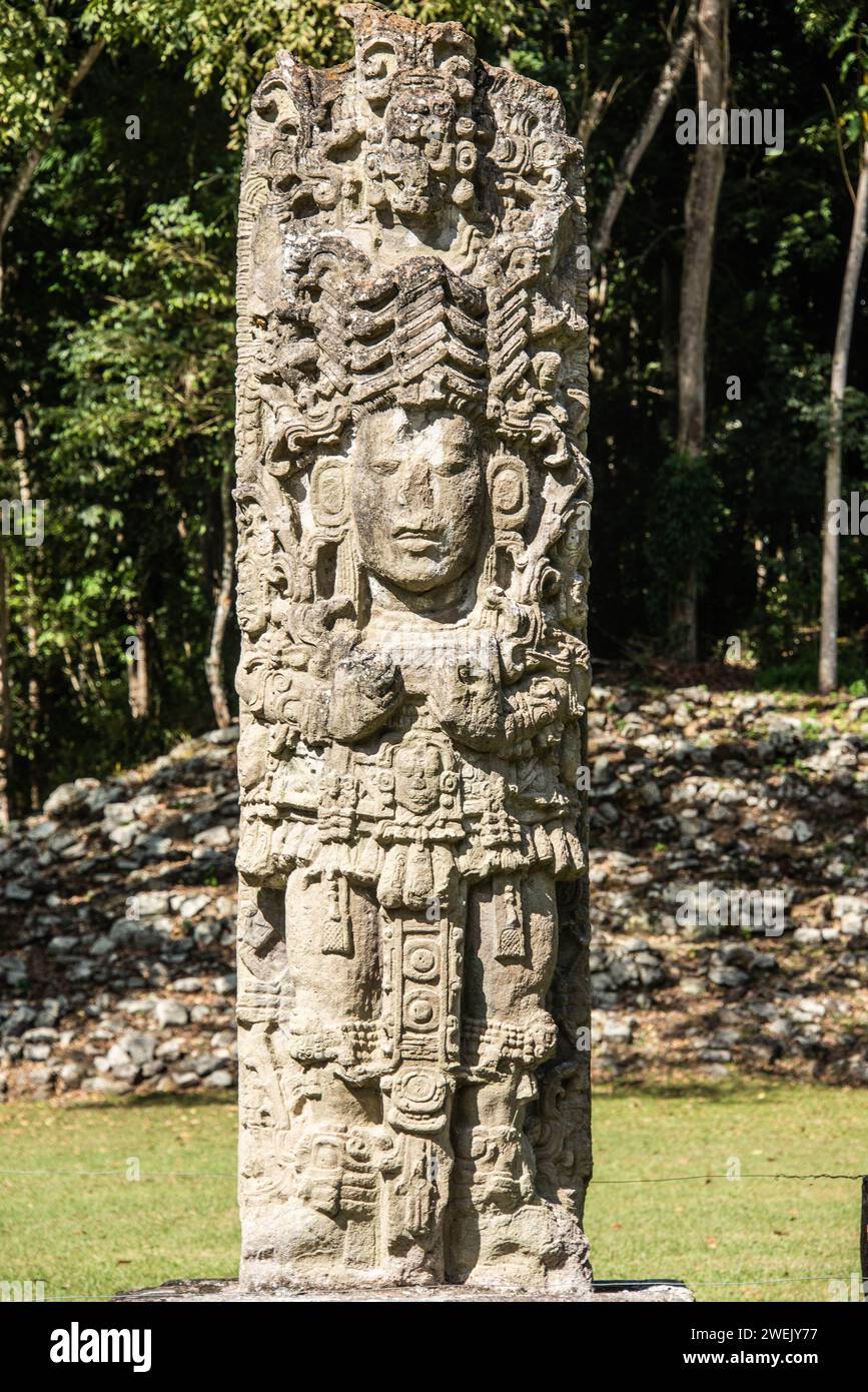 Stela B freestanding sculpture at the Copan Mayan Ruins, Copan Ruinas, Honduras Stock Photo - Alamy