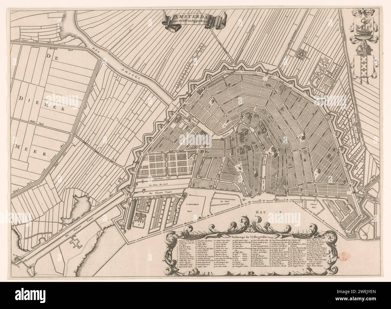 Map of Amsterdam and surrounding areas, Anonymous, 1693 - 1694 print Map of Amsterdam and ...