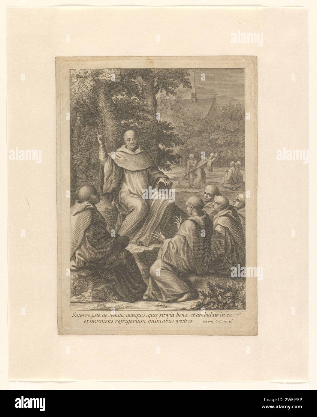 Monk preaches for five other monks, Anonymous, 1750 - 1799 print On the ...