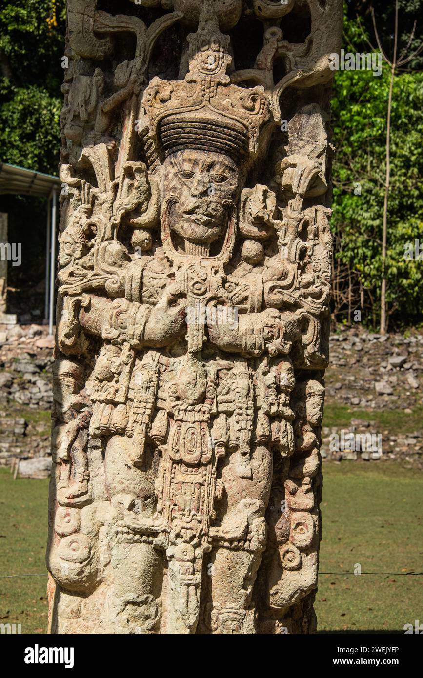 Stela B freestanding sculpture at the Copan Mayan Ruins, Copan Ruinas ...
