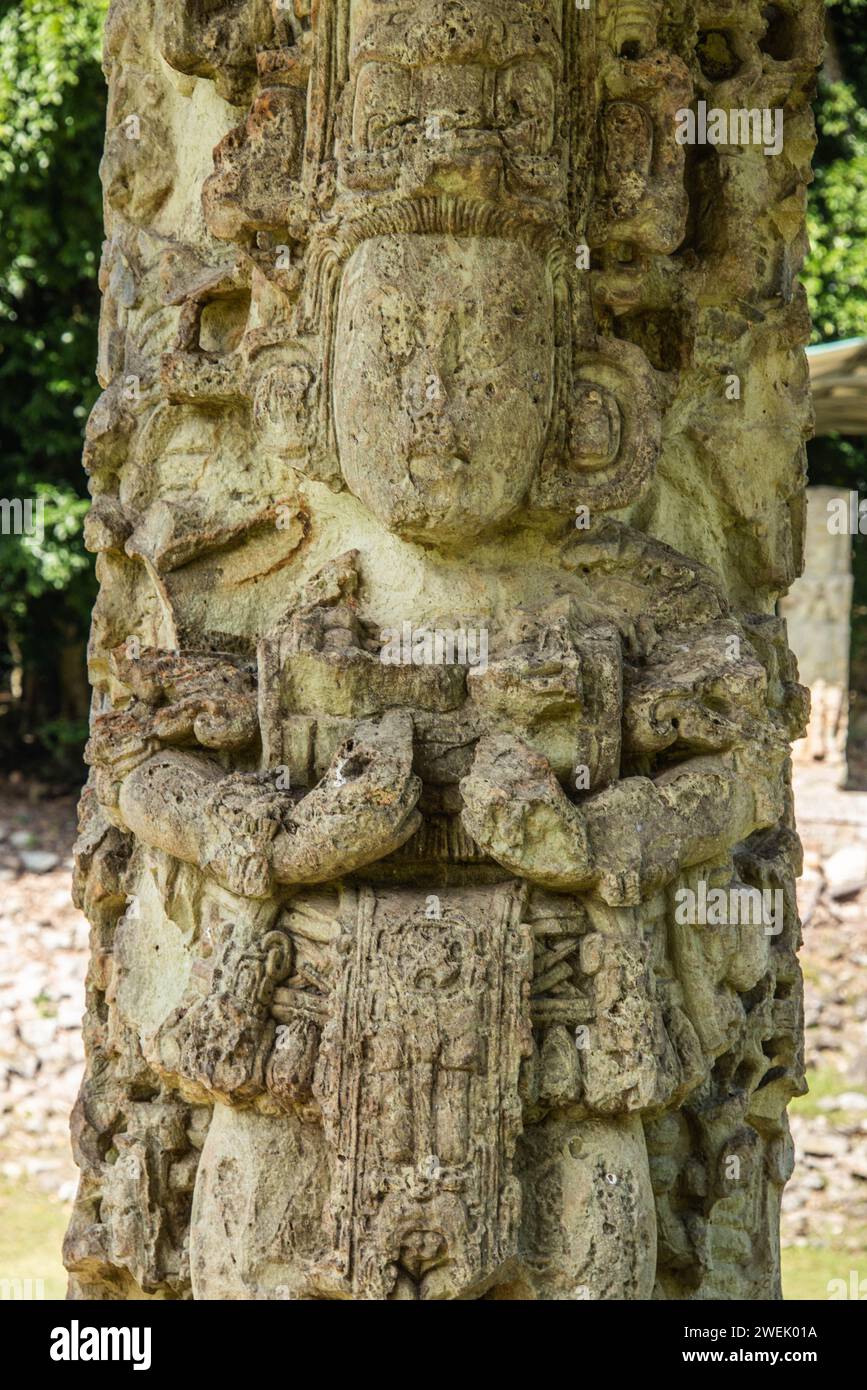 Stela B freestanding sculpture at the Copan Mayan Ruins, Copan Ruinas ...