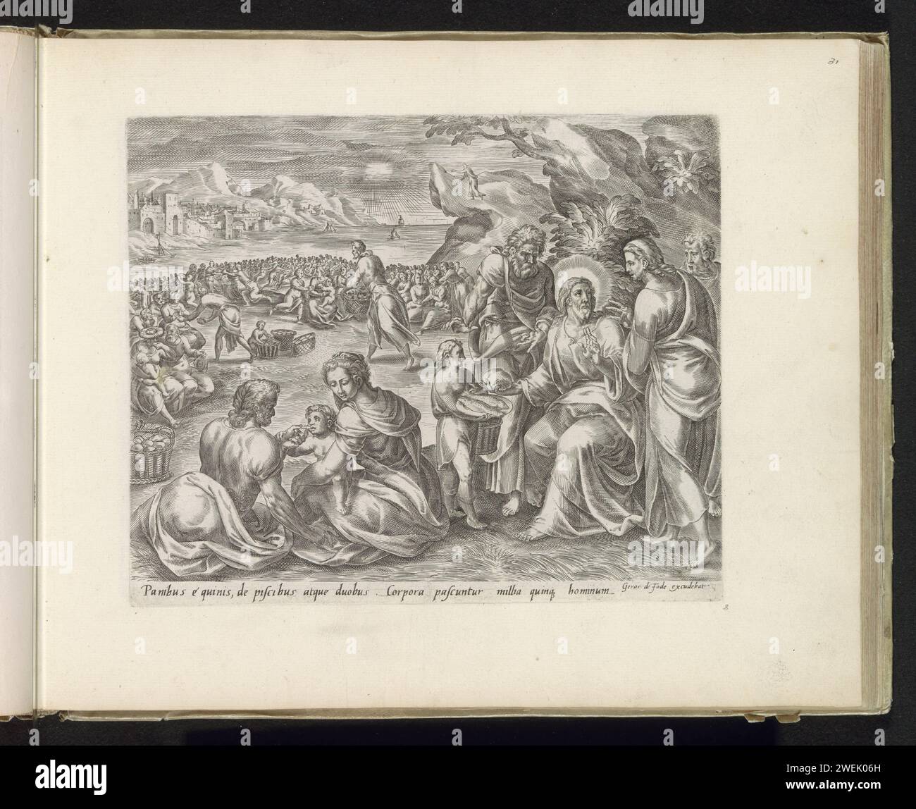 Multiplication of the breads and the fish, Johannes Wierix, After Gerard van Groeningen, 1585 ...