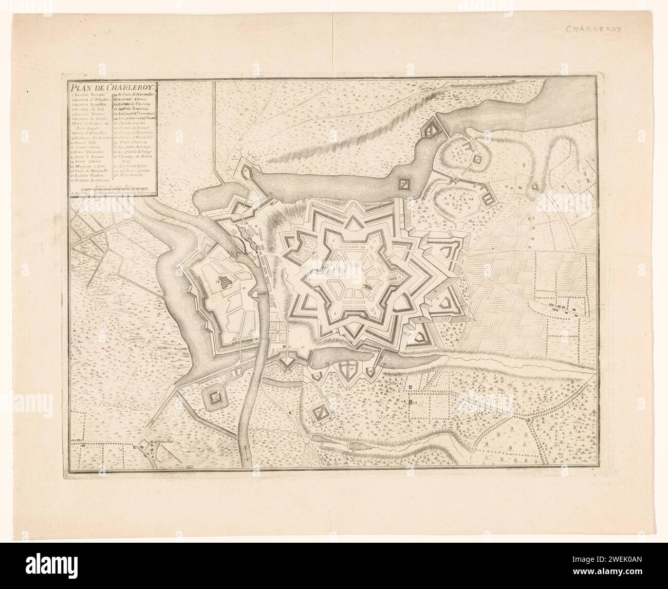 Vestingplattegrond van Charleroi, anonymous, 1709 - 1712 print ...
