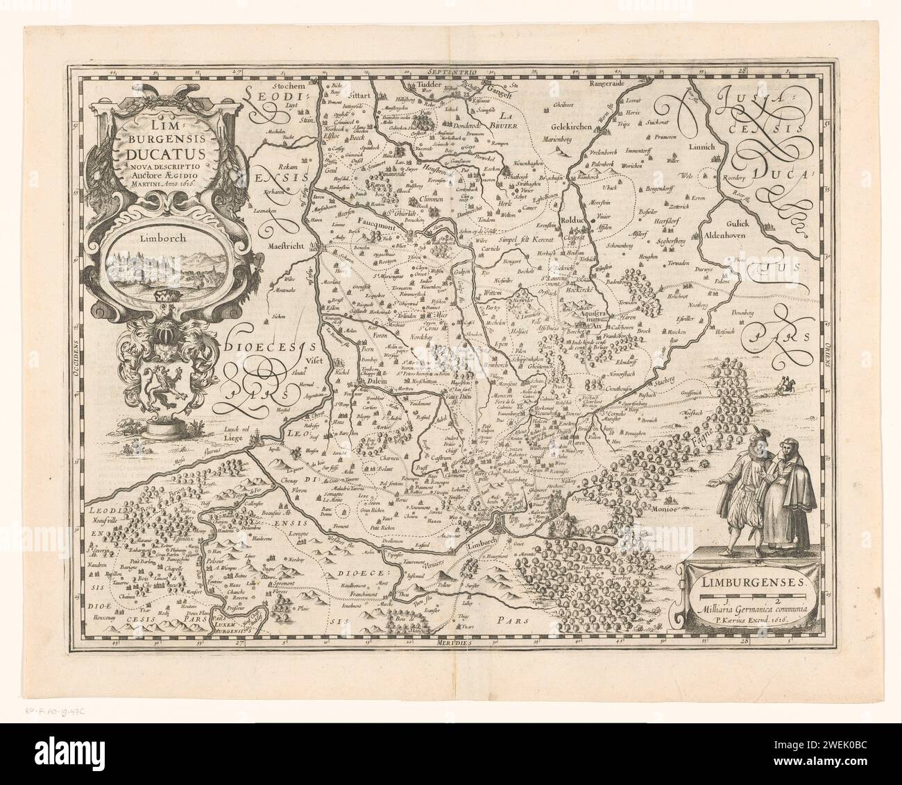 Map of the Duchy of Limburg with a view of the city of Limburg ...