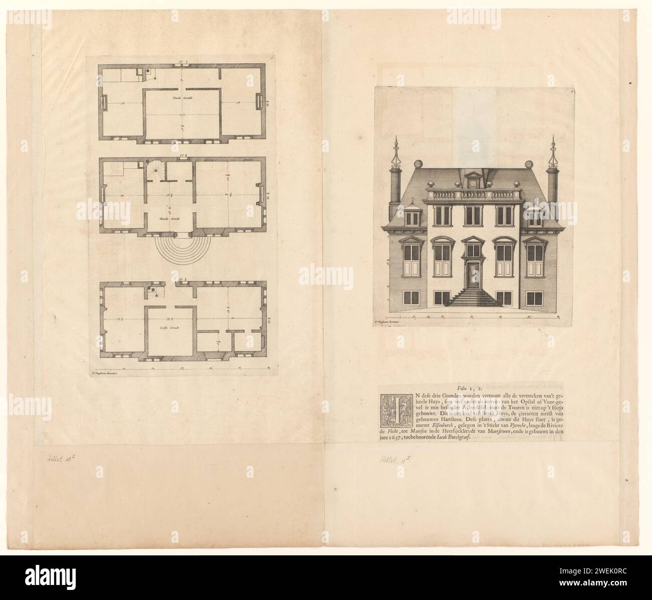 Map and facade of the Elsenburg country house in Maarsseveen, Johannes ...