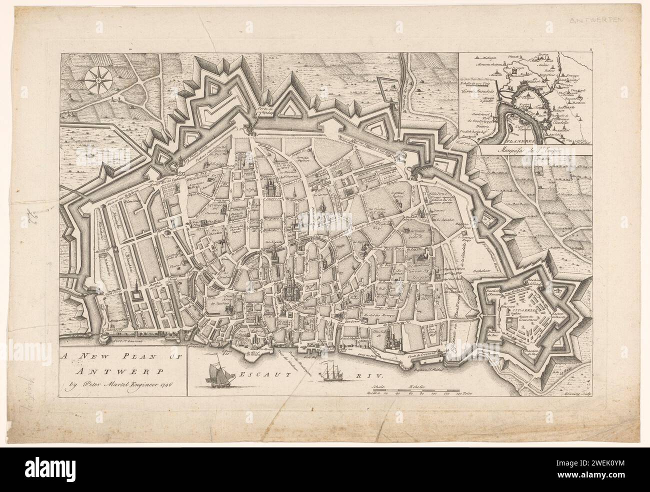 Map of Antwerp, R. Benning, 1746 print Map of Antwerp with buildings in ...