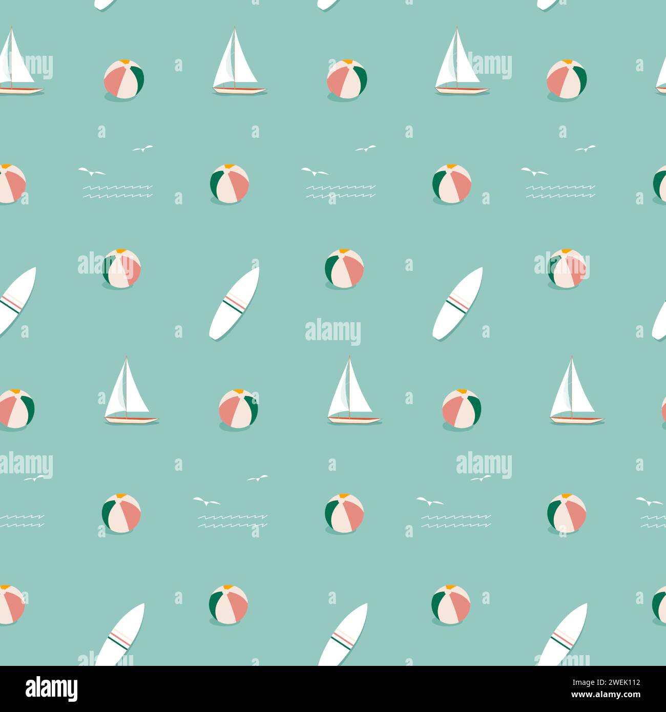 Summer seamless pattern in pastel light blue background vector design ...