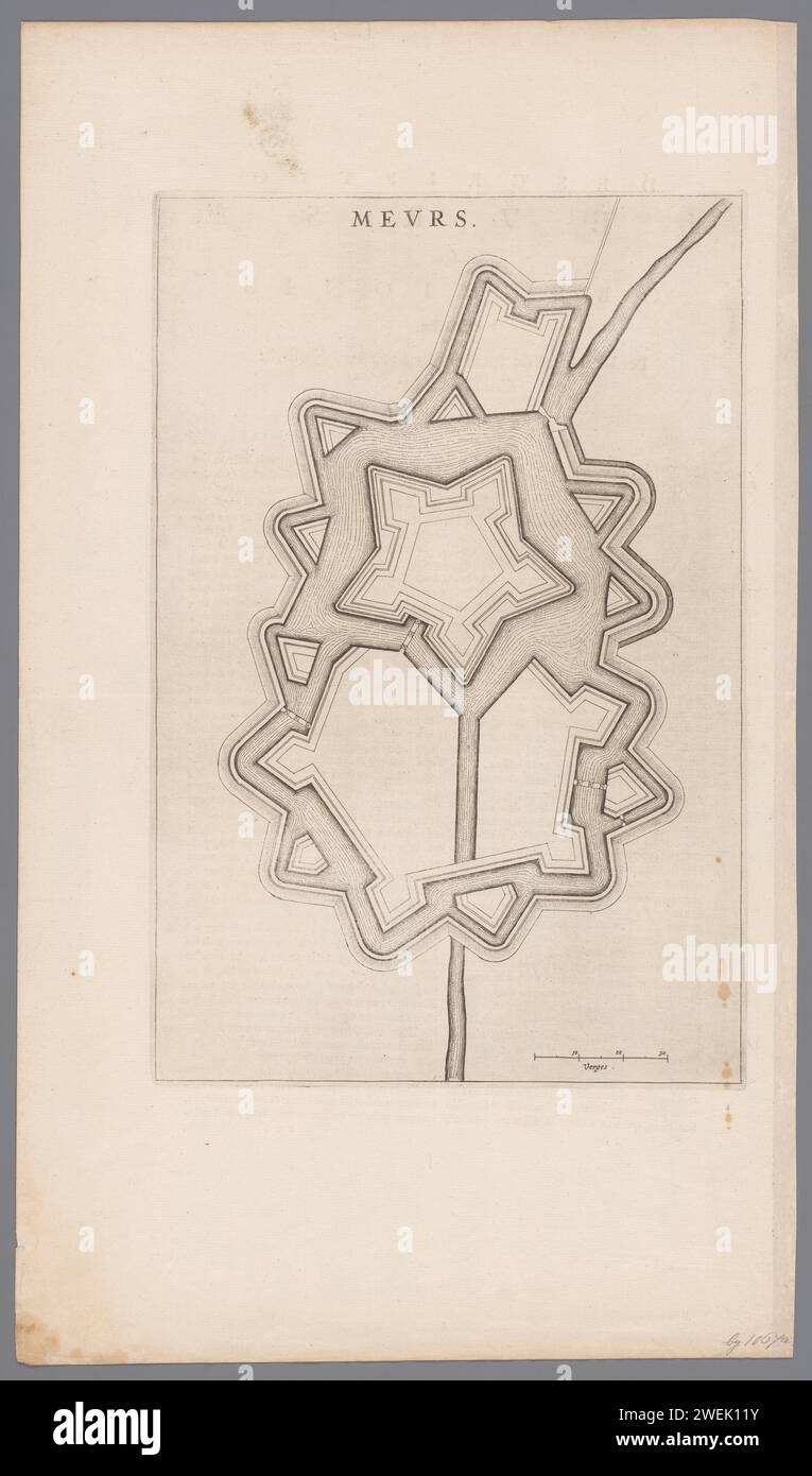 PLACE OF MOERS, Anonymous, 1652 print With Latin text on Verso. paper ...