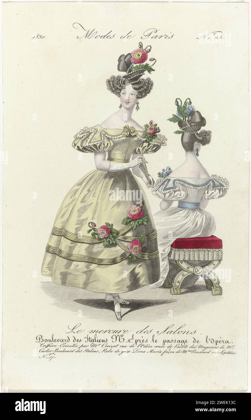 Le Mercure des Salons, Mode de Paris, 1830, No. 25: Hairstyle executed ...