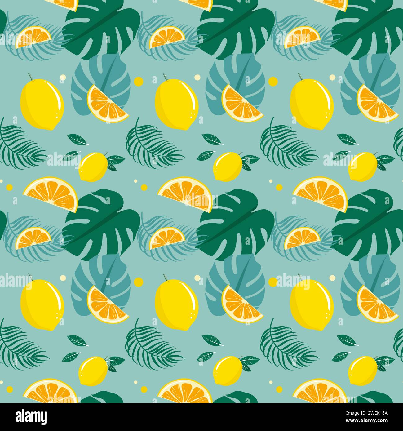 Fresh summer leamless pattern in pastel light green background vector ...