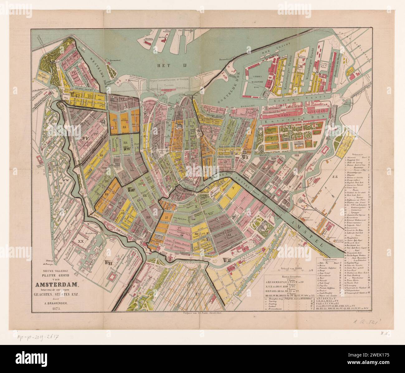 Map of Amsterdam, Albertus Braakensiek, After Roeloffzen & Hübner, 1873 ...