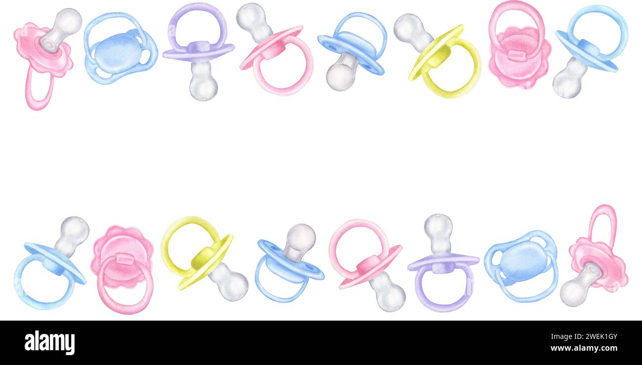 Baby pacifier dummy frame banner, boy girl. Pink blue violet green ...