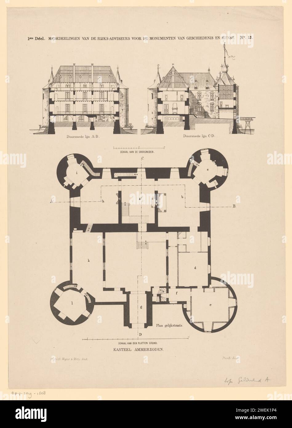 Map and intersected by Ammersoyen Castle, Wegner & Mottu, 1932 ...