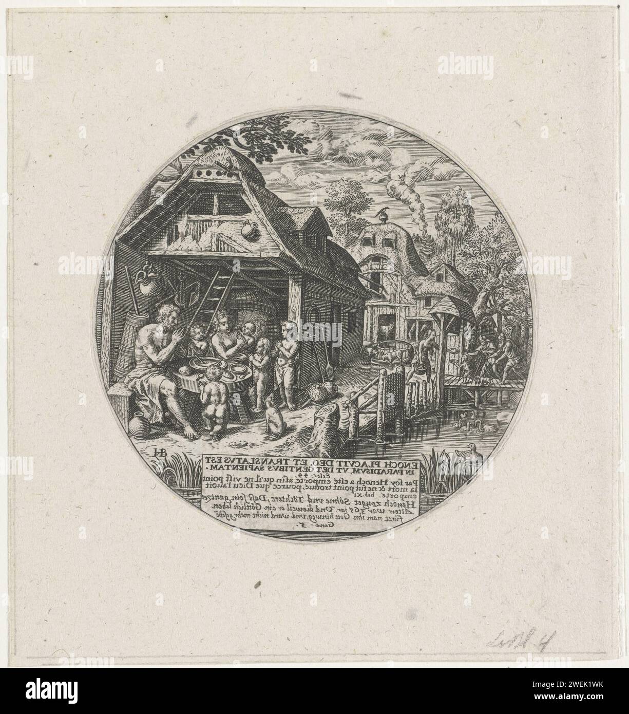 Enoch and his family in prayer for the meal, Johann Theodor de Bry ...