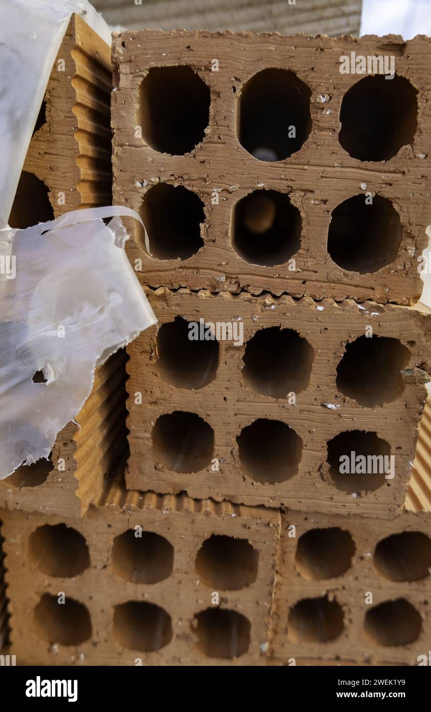 Detail of baked mud bricks for construction, architecture Stock Photo ...
