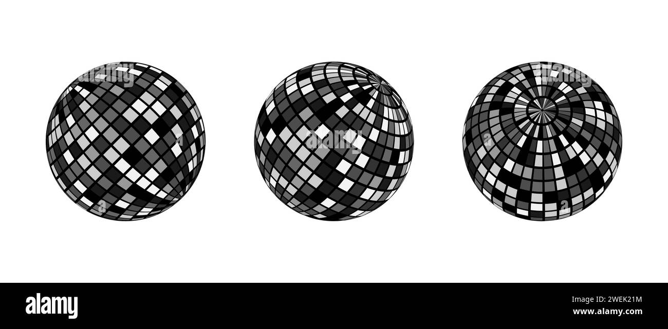 Black and grey disco ball set. Collection of shining spheres in ...