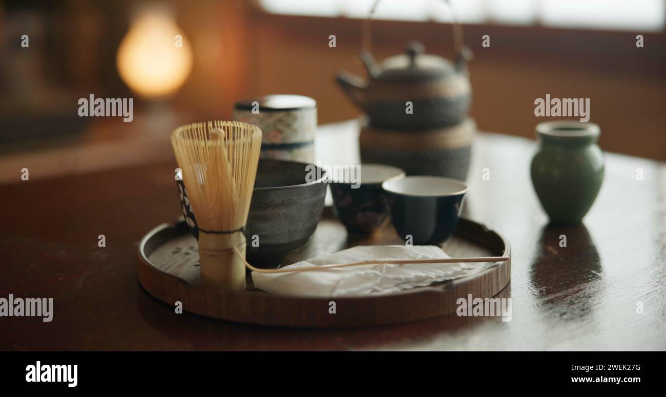 Tea cup, ceremony and Japanese tradition with matcha and green brew for ...