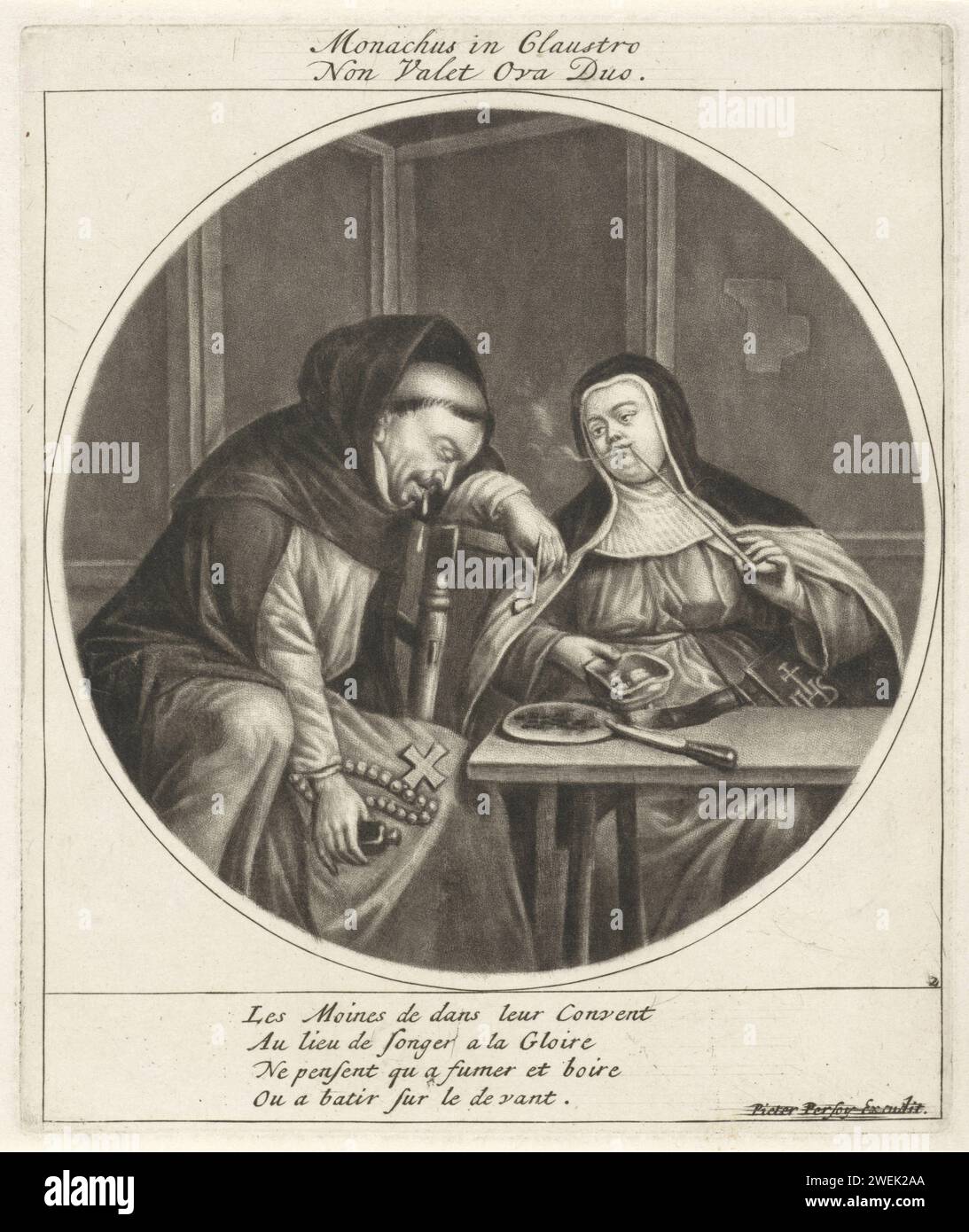 Drunk monk and smoking non, Cornelis Dusart, 1670 - 1704 print A drunk ...