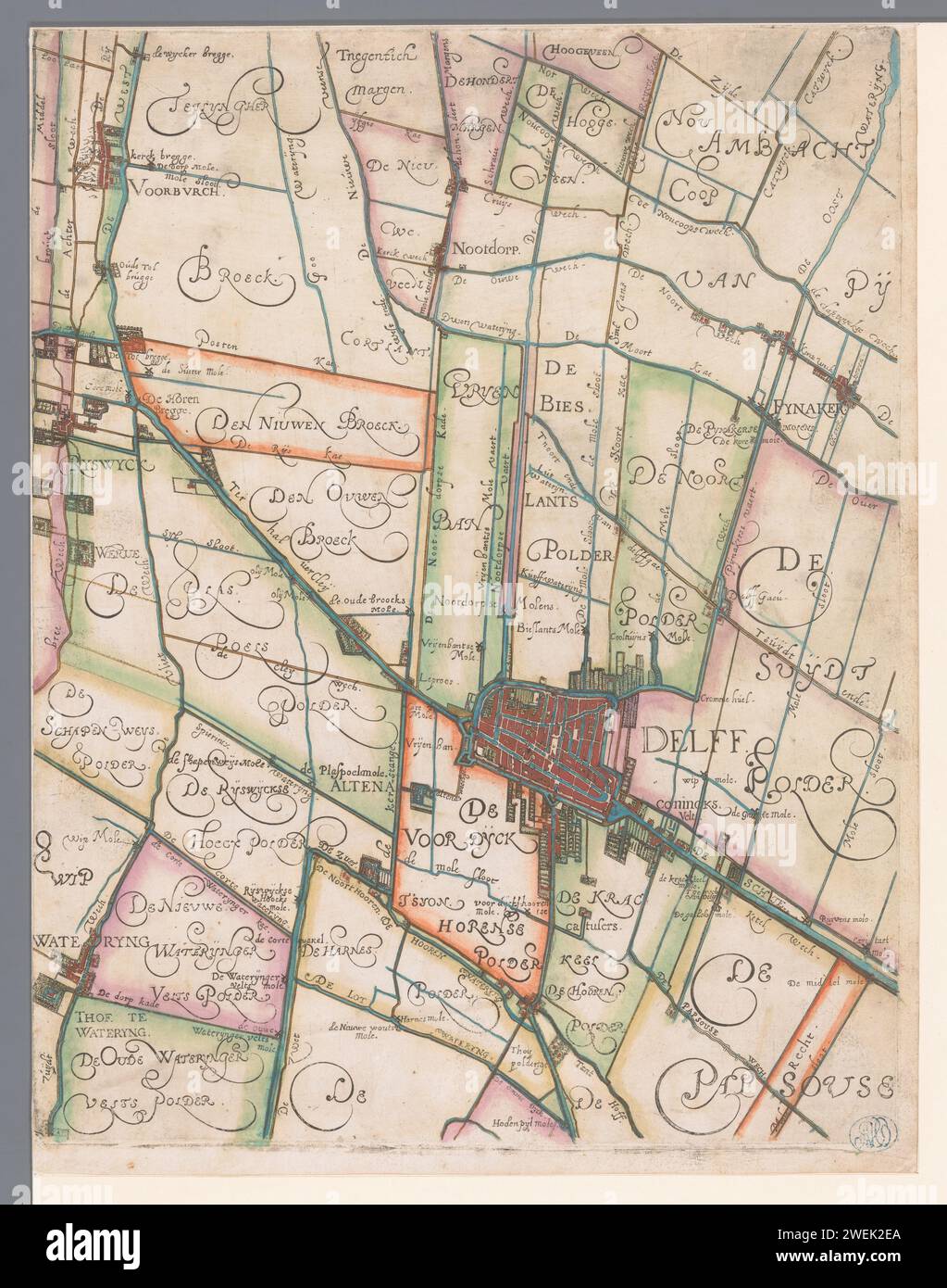 Map of the Delfland Water Board, with Delft and the surrounding area ...
