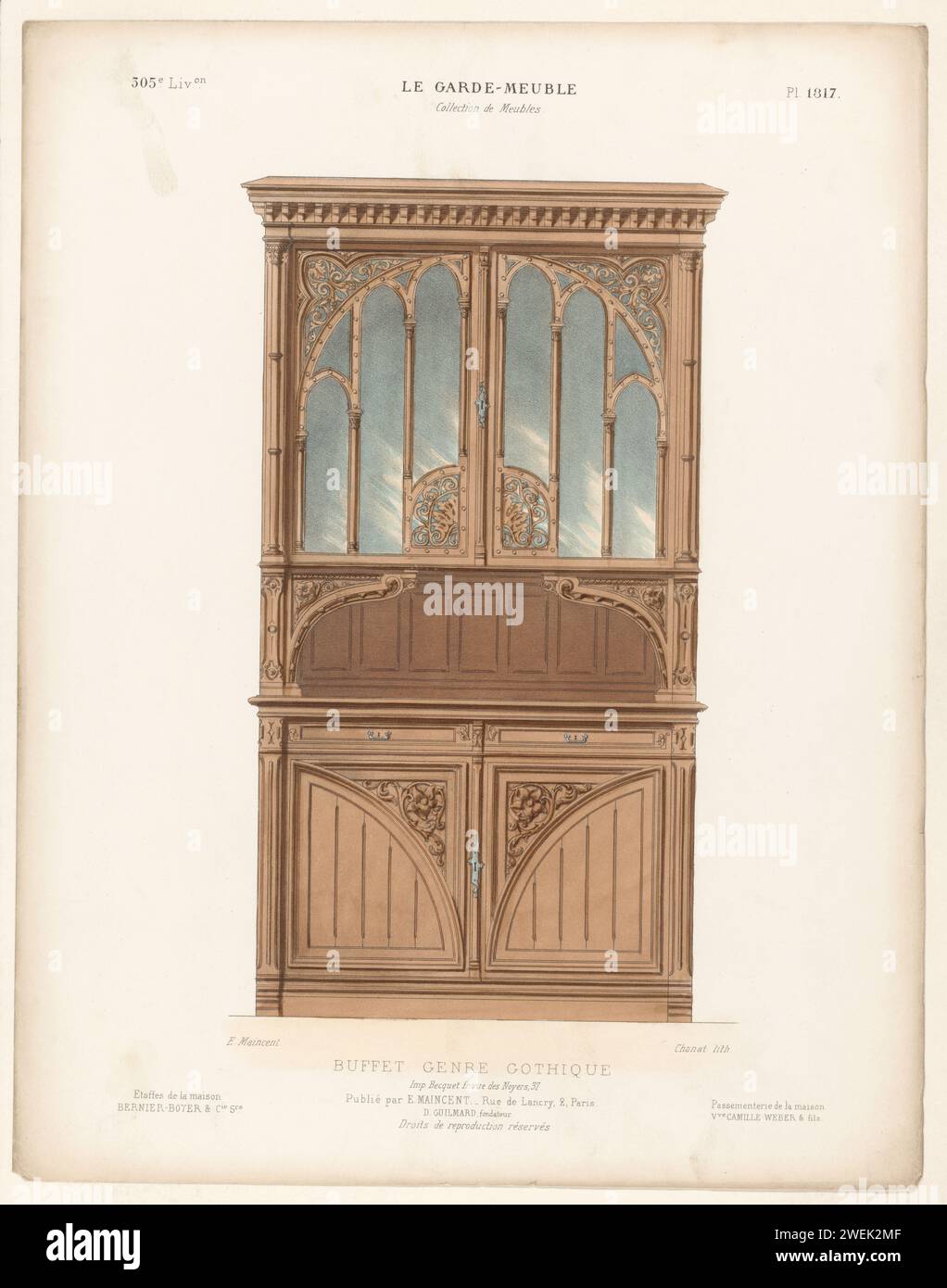 Buffet cupboard, Chanat, 1885 - 1895 print A gothic buffet cupboard. Print from 305th Livraison ...