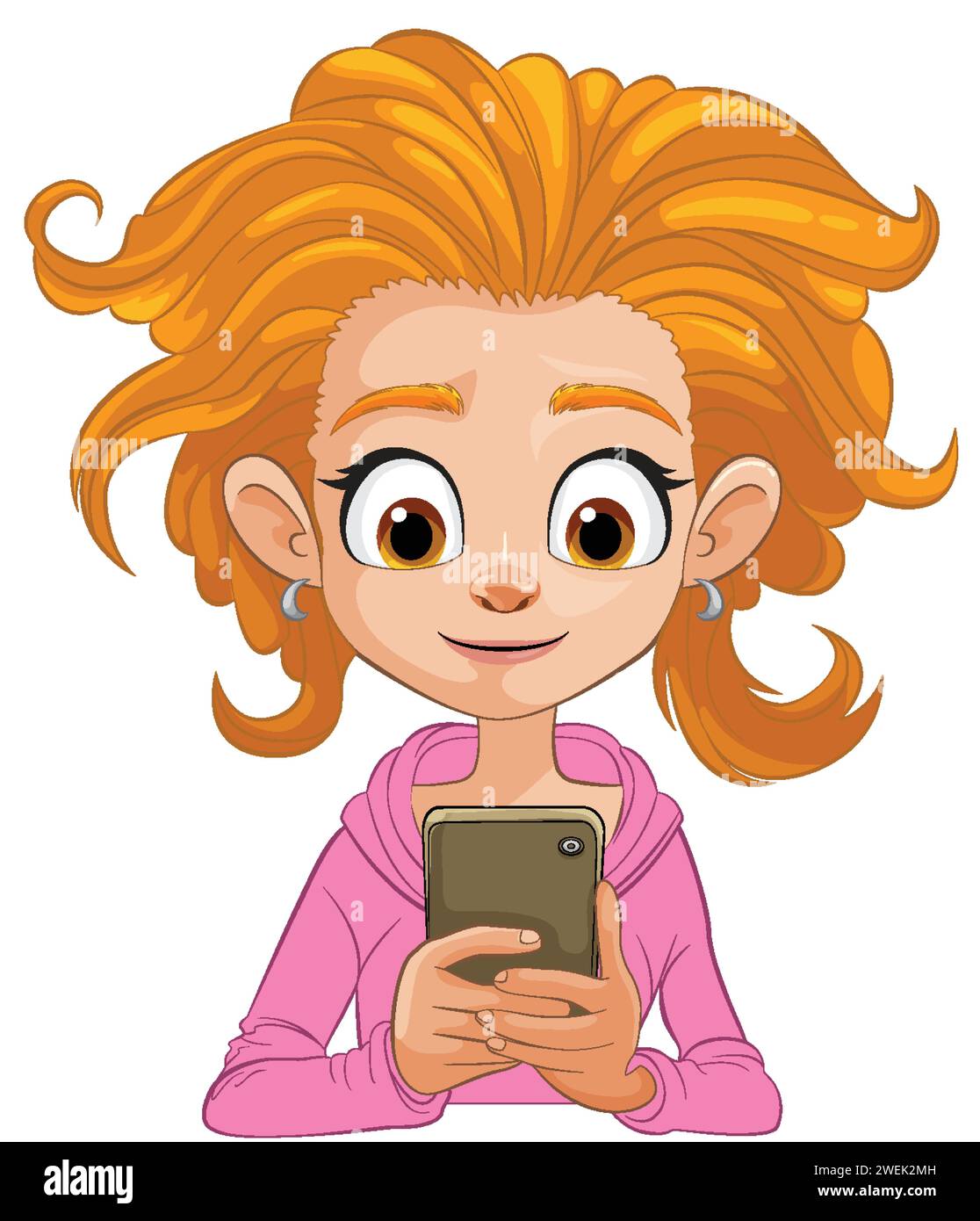 Animated Girl With Phone Smiling And Engaged Stock Vector Image And Art Alamy