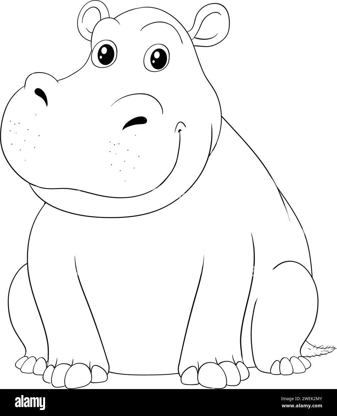 Black and white vector line art cartoon hippo hi-res stock photography ...