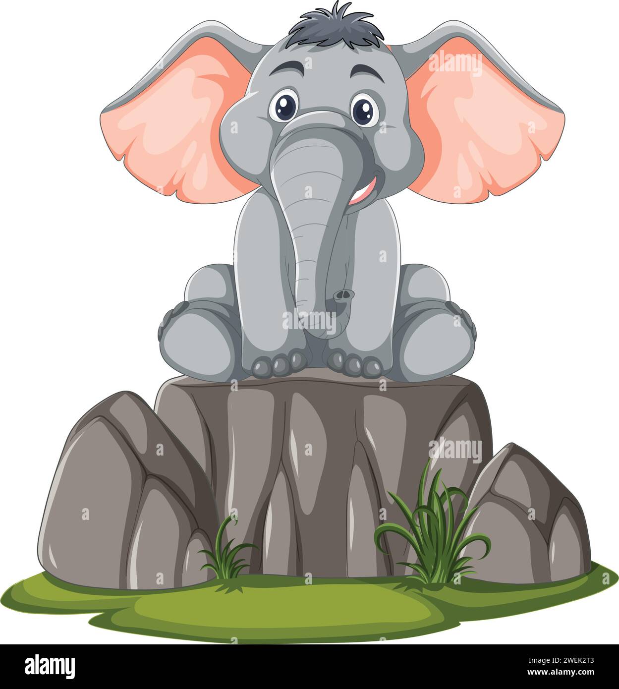 Cute animated elephant perched atop stone boulders Stock Vector Image ...