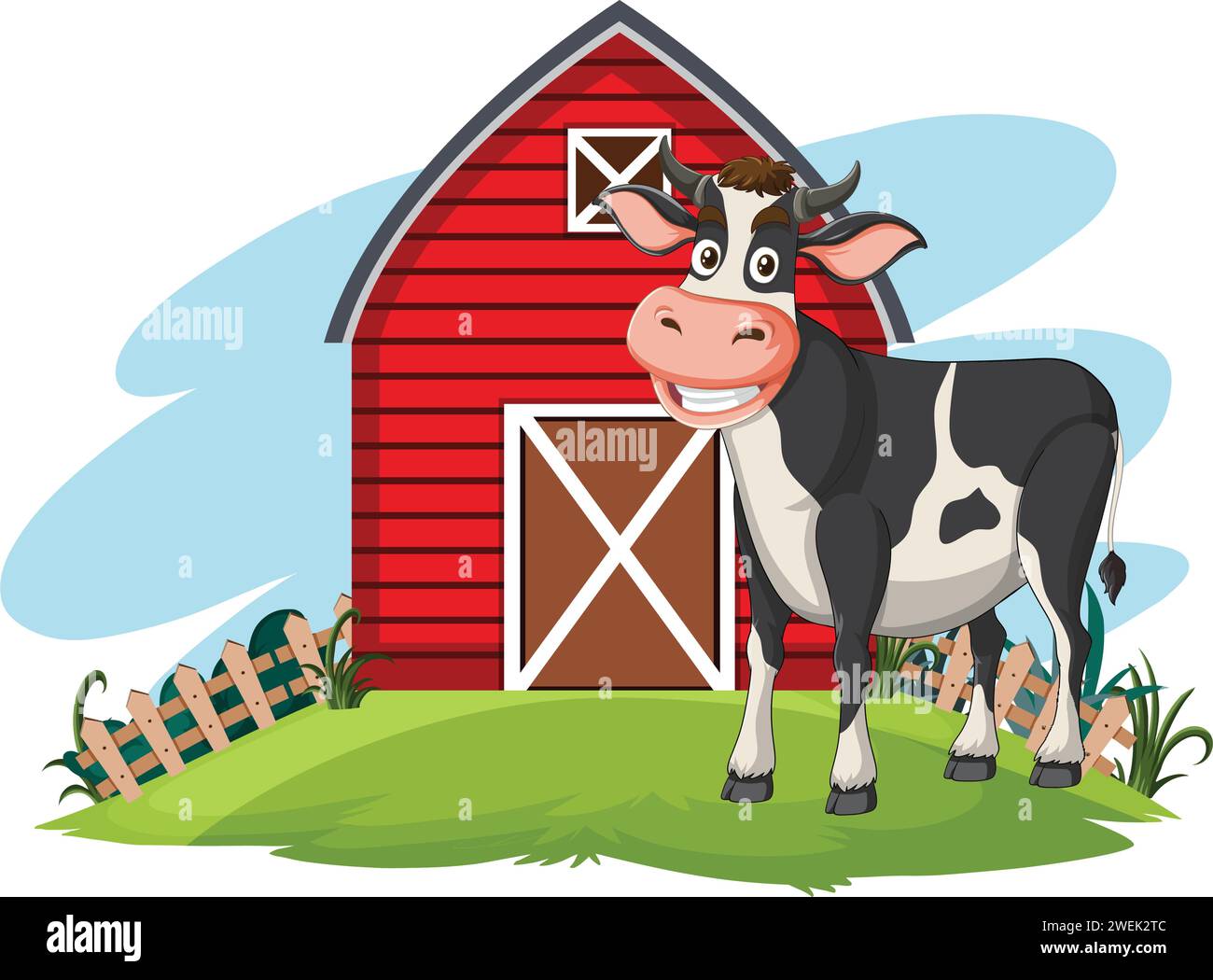 Cartoon cow smiling outside a classic red barn Stock Vector Image & Art ...