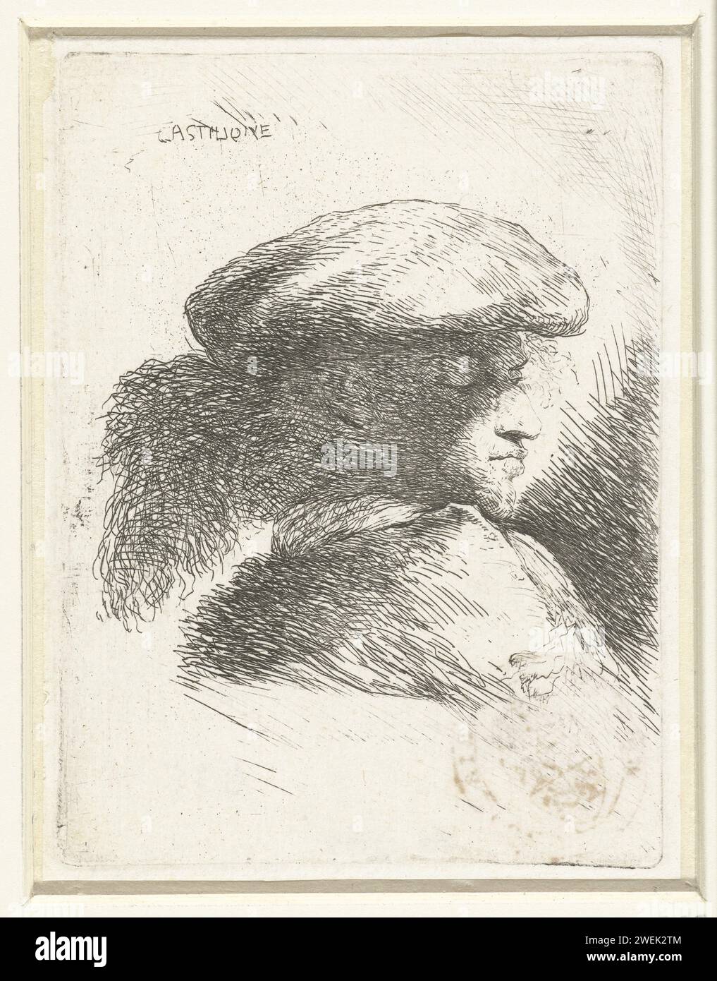 Head of a young man with a hat with plume, Giovanni Benedetto ...