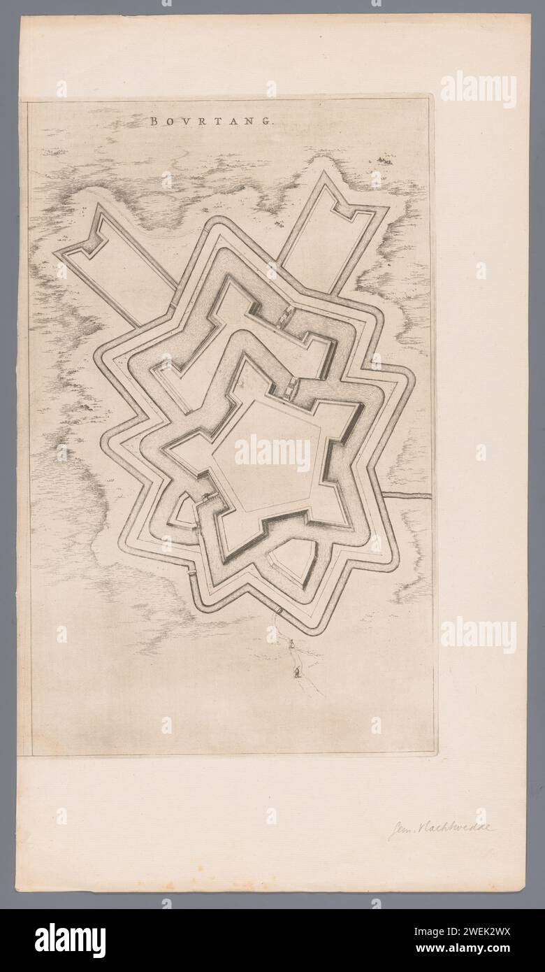 Fortress map of Bourtange, Anonymous, 1649 print Right half of a print ...