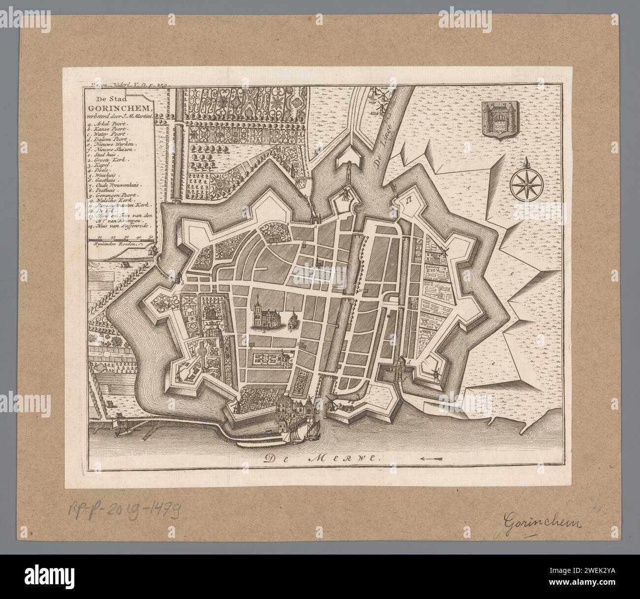 Map of Gorinchem, Anonymous, 1744 print At the top left: Vereen. Nederl ...