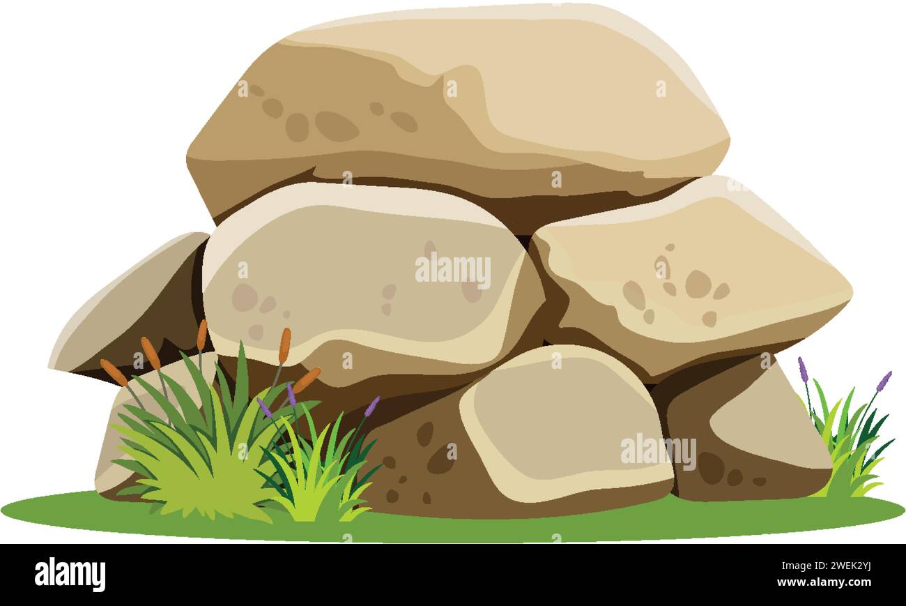 Vector illustration of rocks with surrounding vegetation Stock Vector ...
