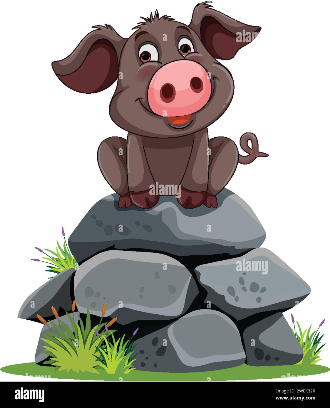 Cartoon piglet sitting atop a stack of stones Stock Vector Image & Art ...