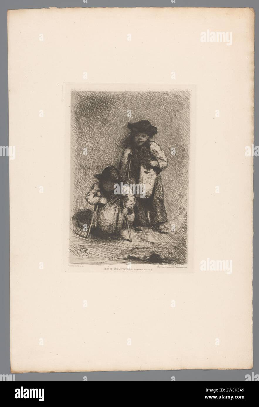 Two beggars, Alexandre Falguière, 1877 print paper etching / drypoint ...