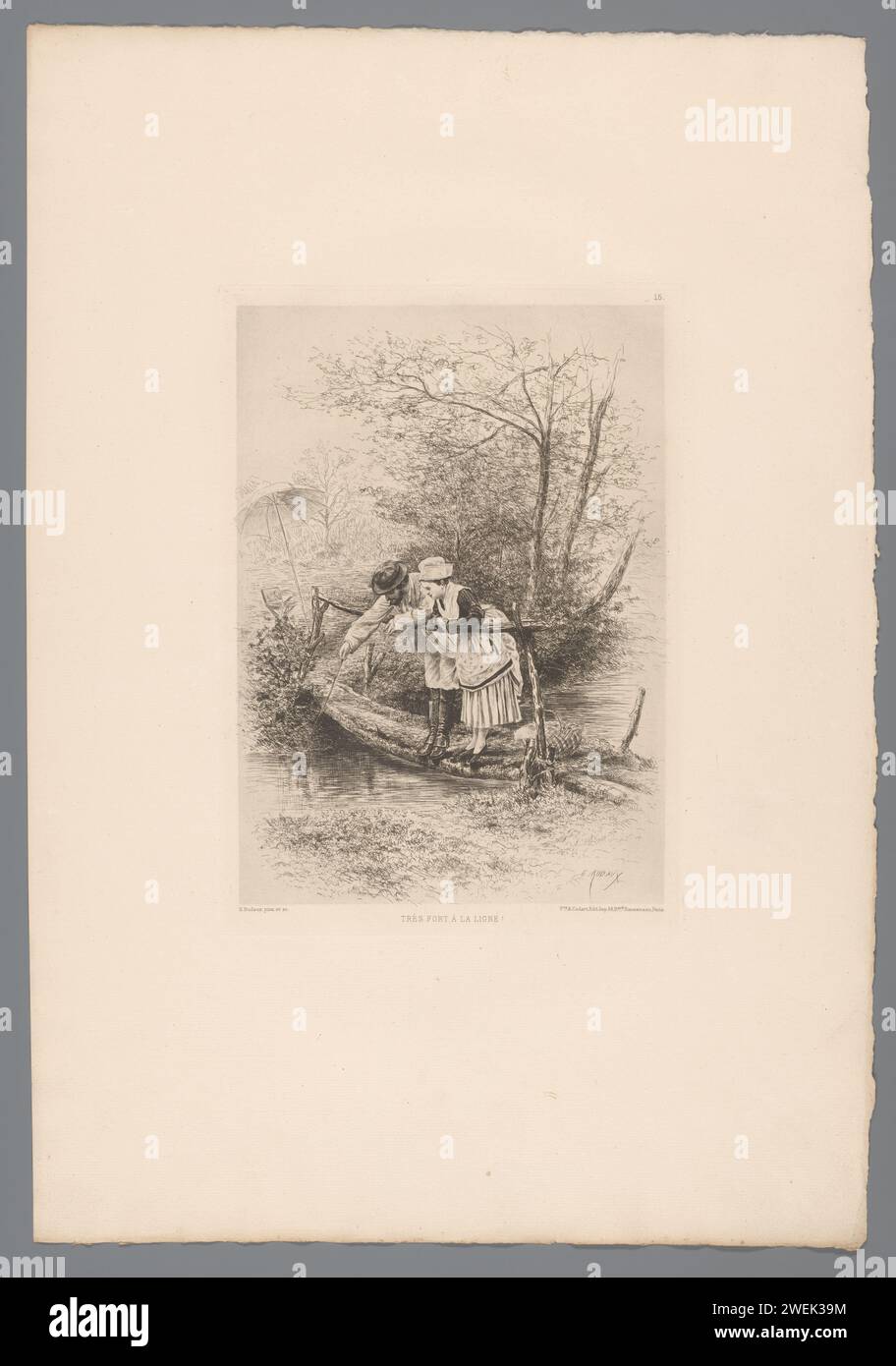 Forest landscape with rod pair, Edmond Adolphe Rudaux, 1878 print paper ...