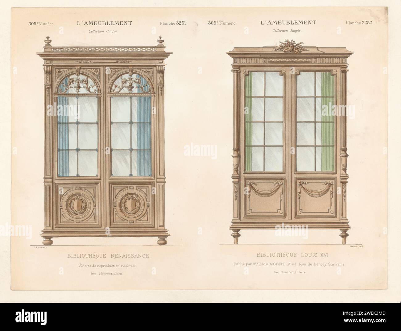 Two bookcases, Léon Laroche, 1895 print Two bookcases in the styles of ...