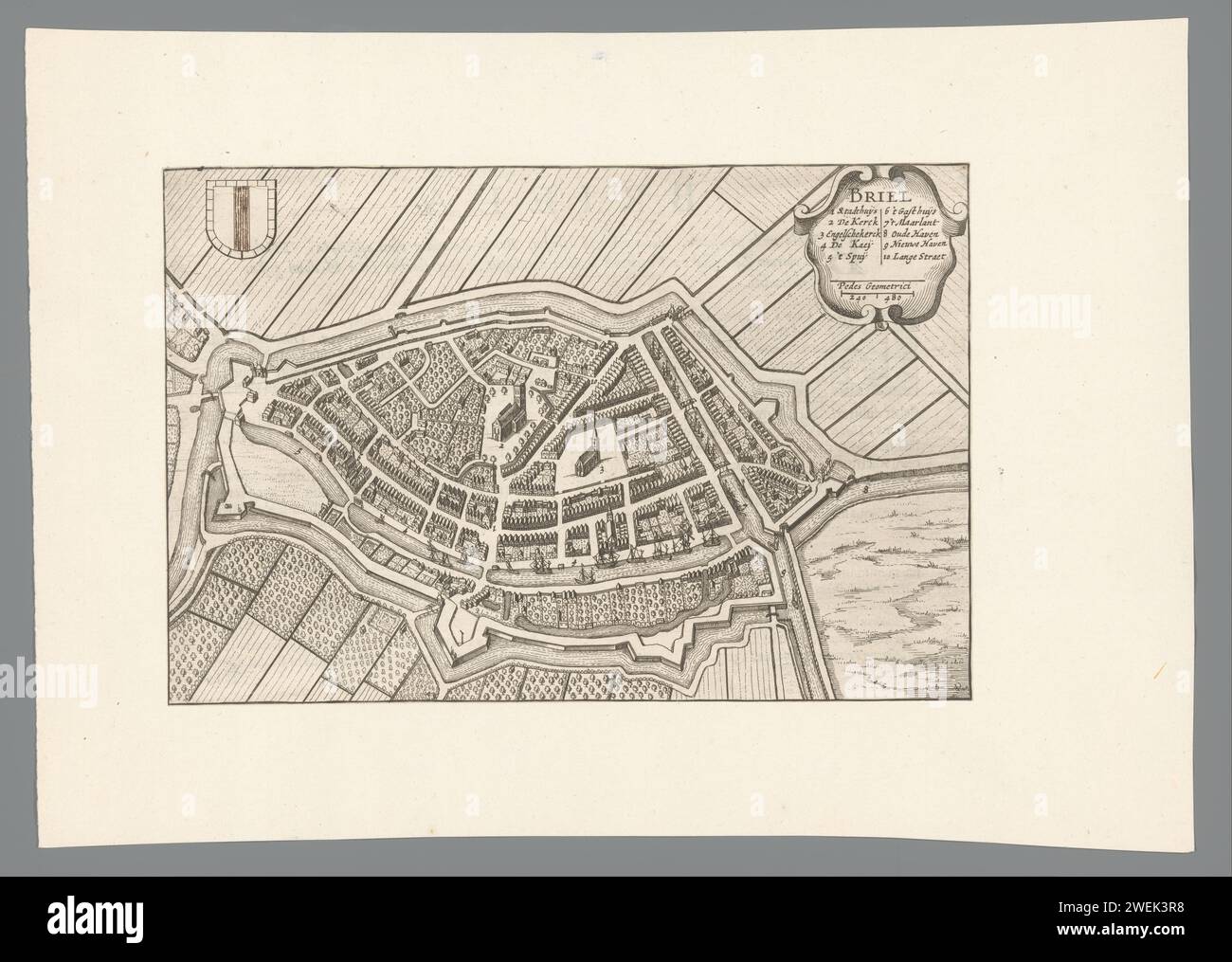 Map of Brielle, Anonymous, 1632 print paper. ink etching / pen ...