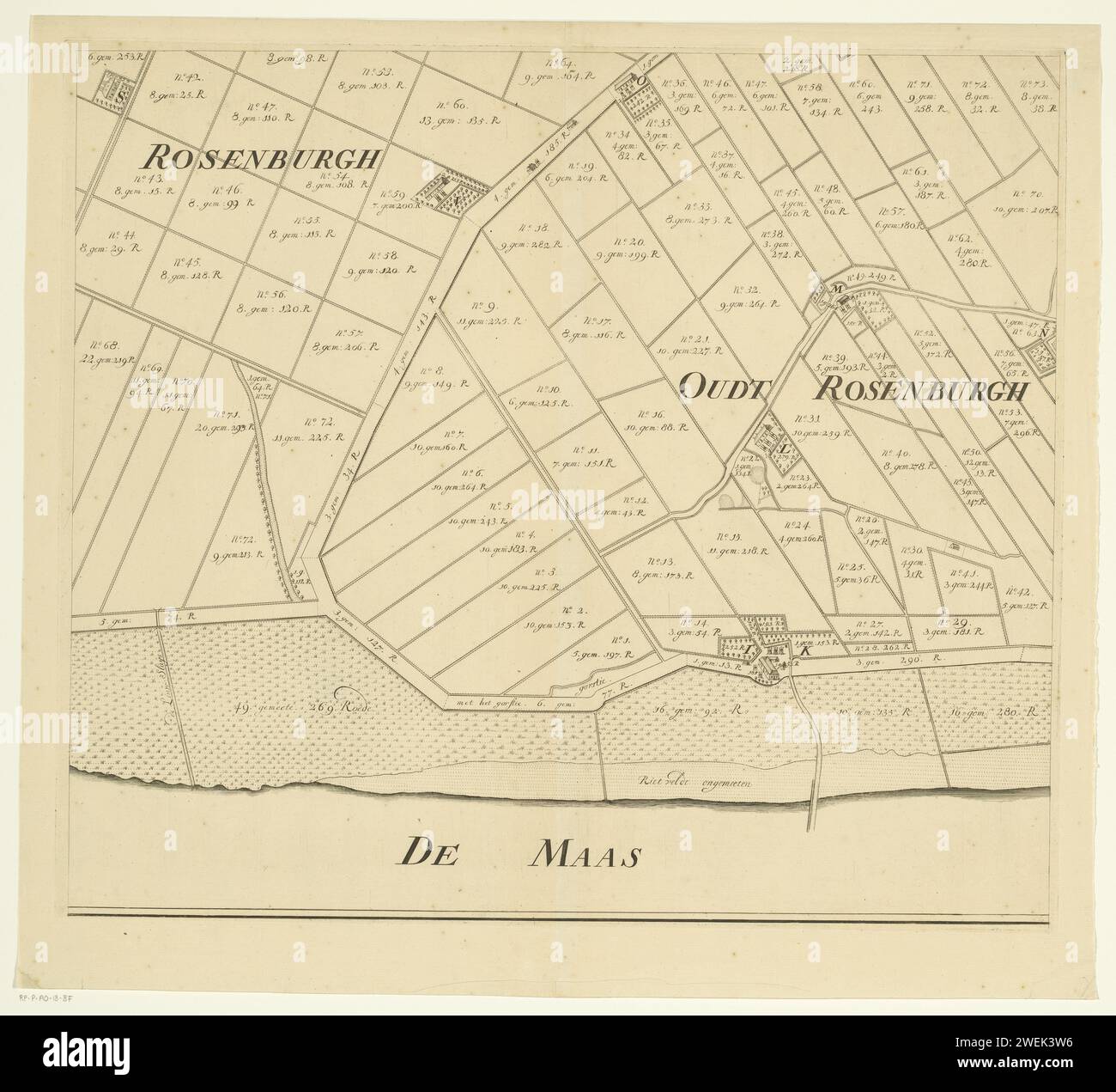 Map of the island of Rozenburg (second part of below), Anonymous, 1727 ...