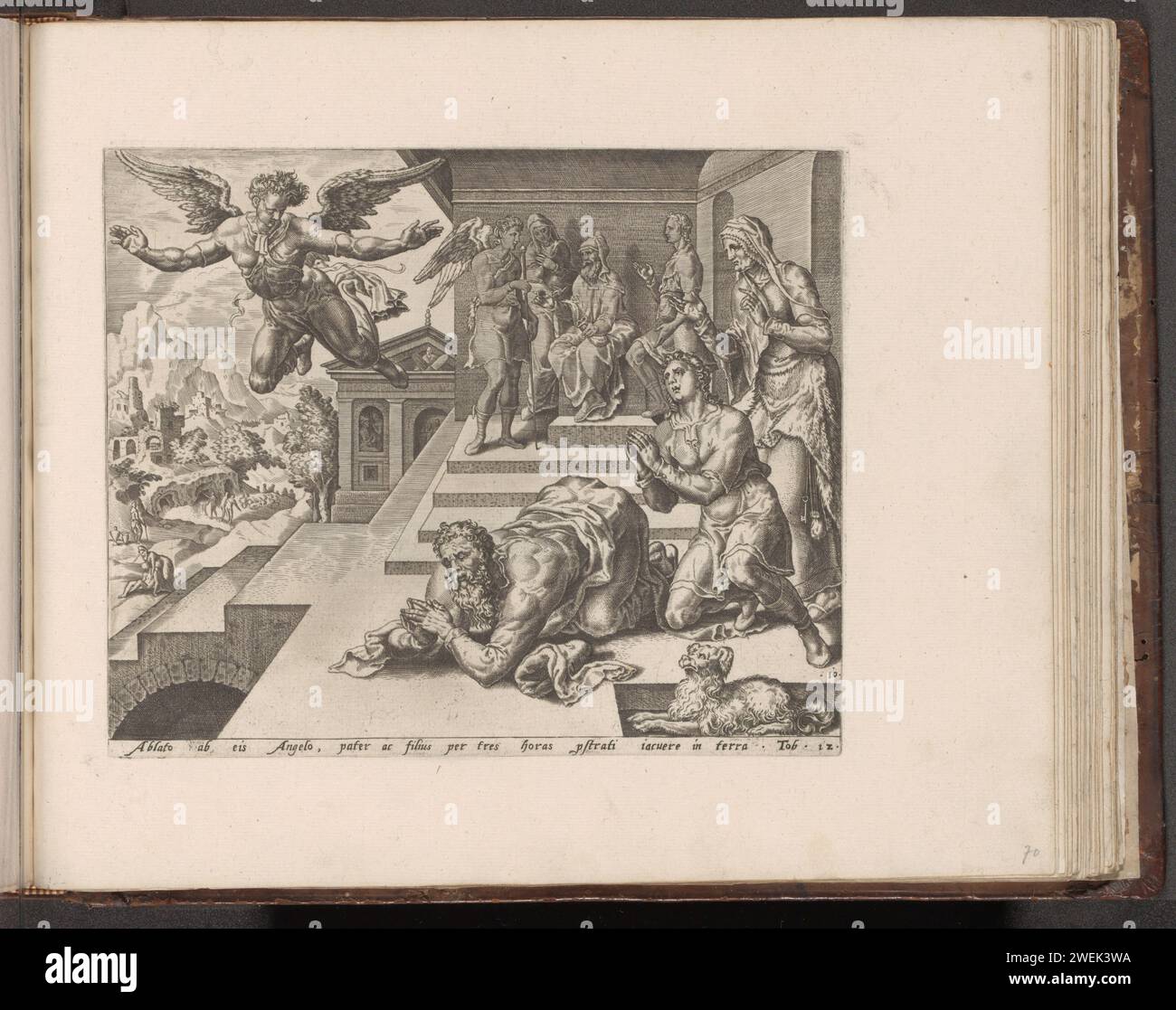 Departure of the Engel Rafaël, 1579 print Tobit and Tobias kneel on the ...