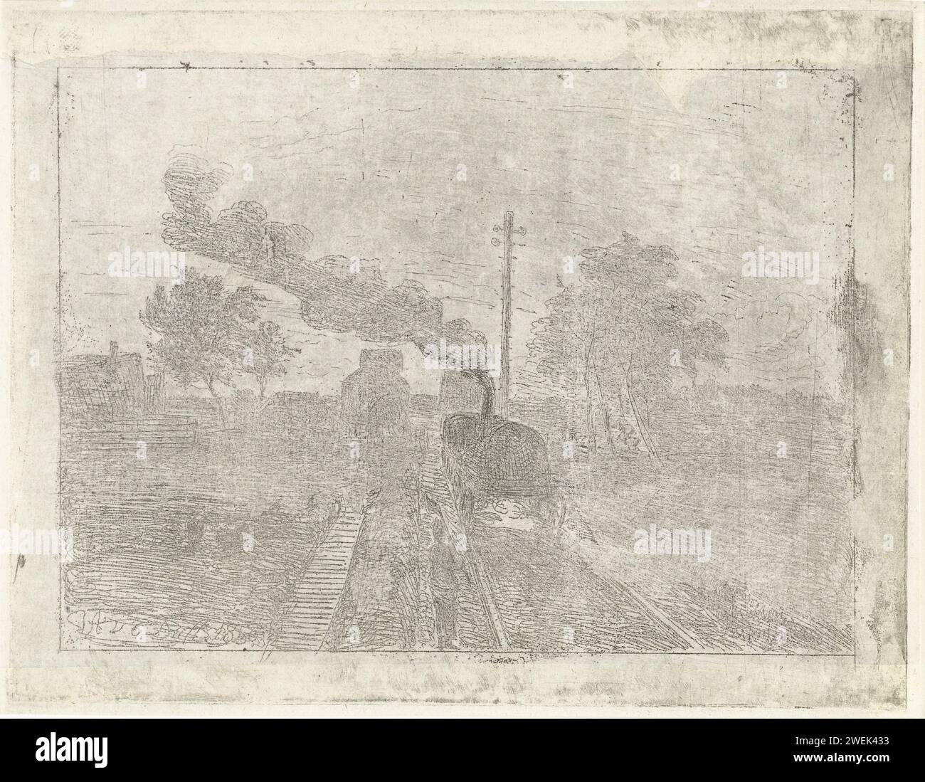 Landscape with steam locomotive, Johannes Adrianus van der Drift, 1859 ...