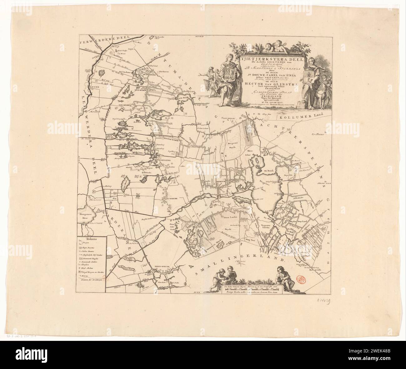 Map of the Grietenij Tietjerksteradeel, 1718 print Bottom left legend ...
