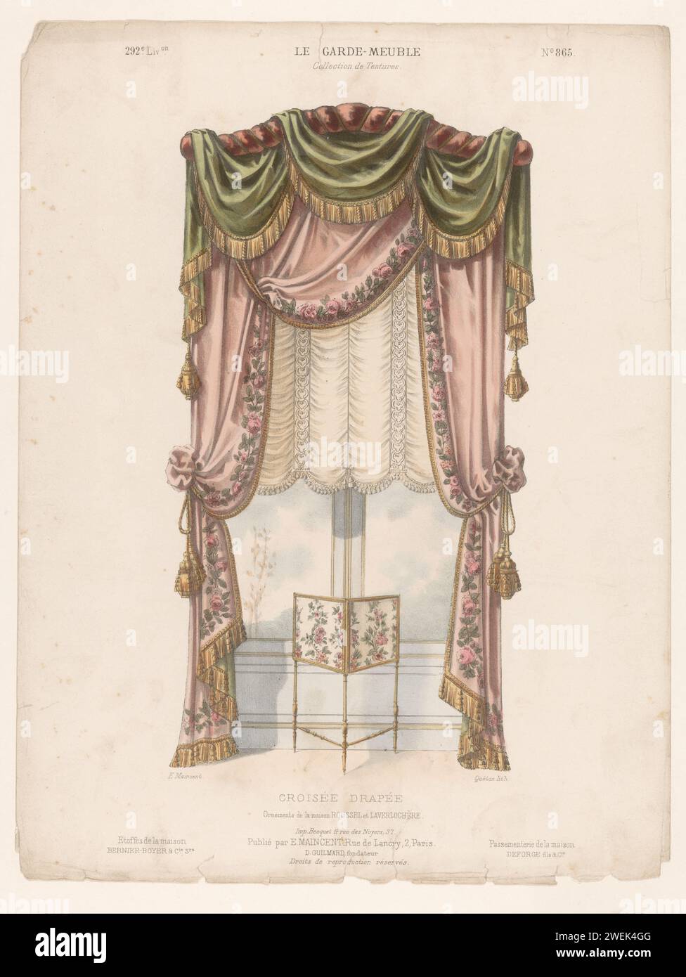 Window with curtains, quéton, after Eugène MAINCEN, c. 1885 - c. 1895 ...