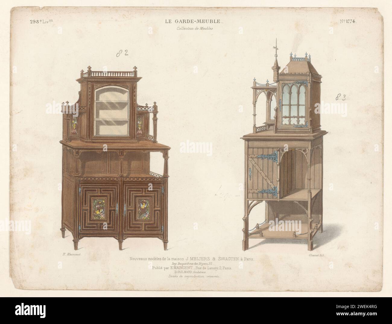 Two cupboards, Chanat, 1885 - 1895 print A cupboards with open parts. Print from 298th Livraison ...