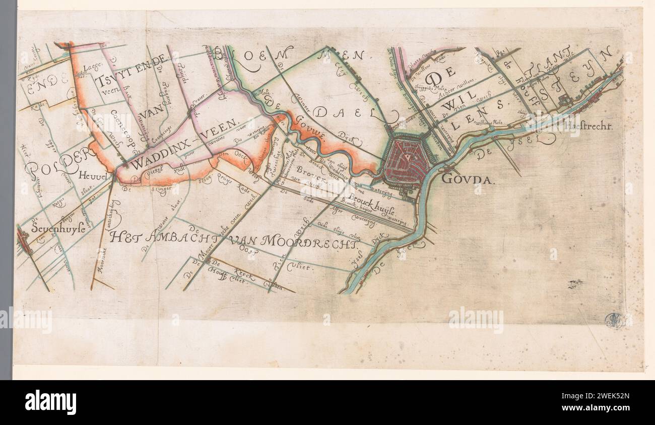 Part of a map of the Rijnland Water Board, with Gouda and the ...