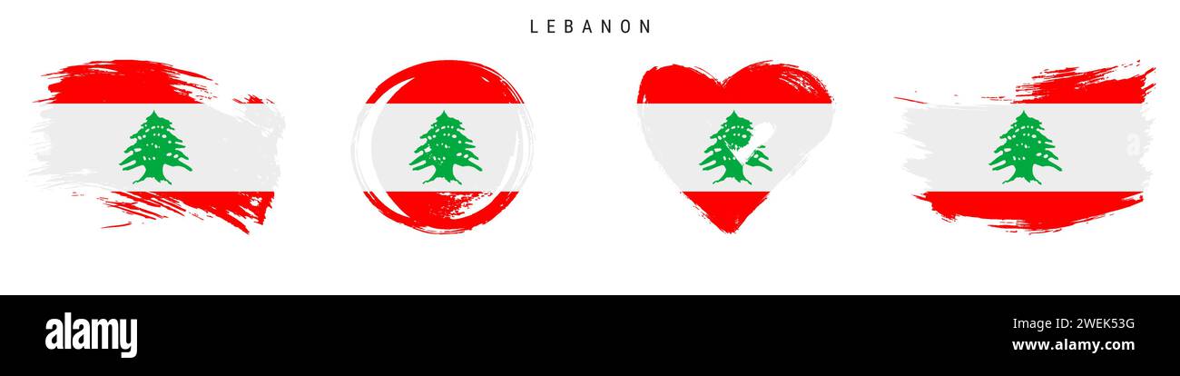 Lebanon hand drawn grunge style flag icon set. Lebanese banner in ...