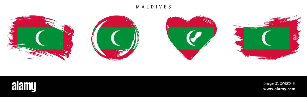 Maldives hand drawn grunge style flag icon set. Maldivian banner in ...