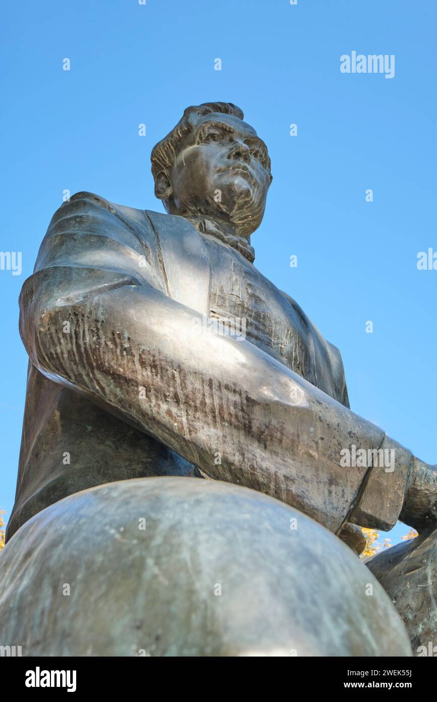 A statue of famous composer, musician and teacher, Mukan Tulebaev ...