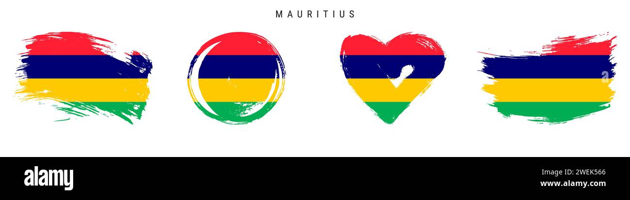 Mauritius hand drawn grunge style flag icon set. Mauritian banner in ...