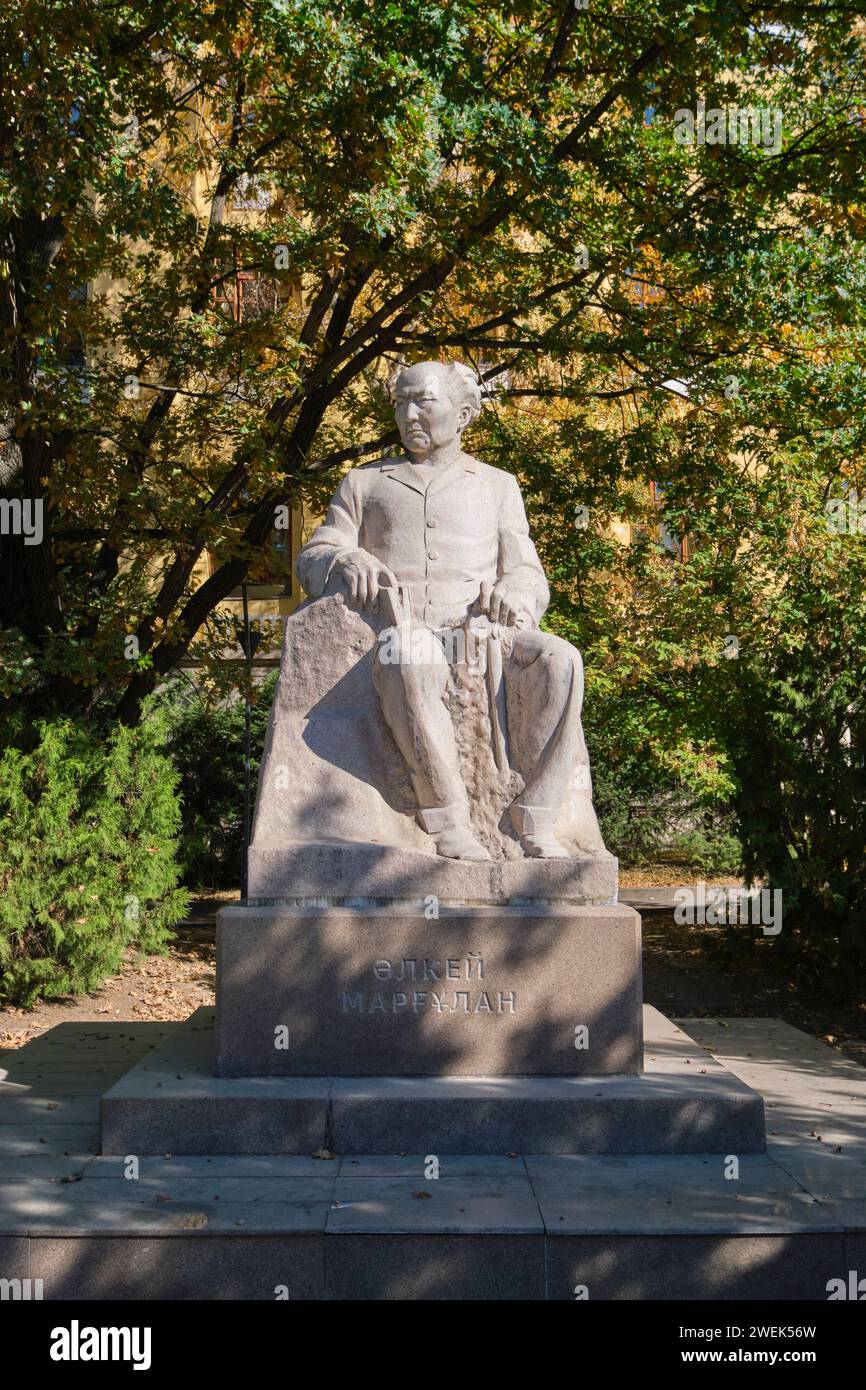 A statue of the famous archeologist, folklorist, historian, Margulan ...